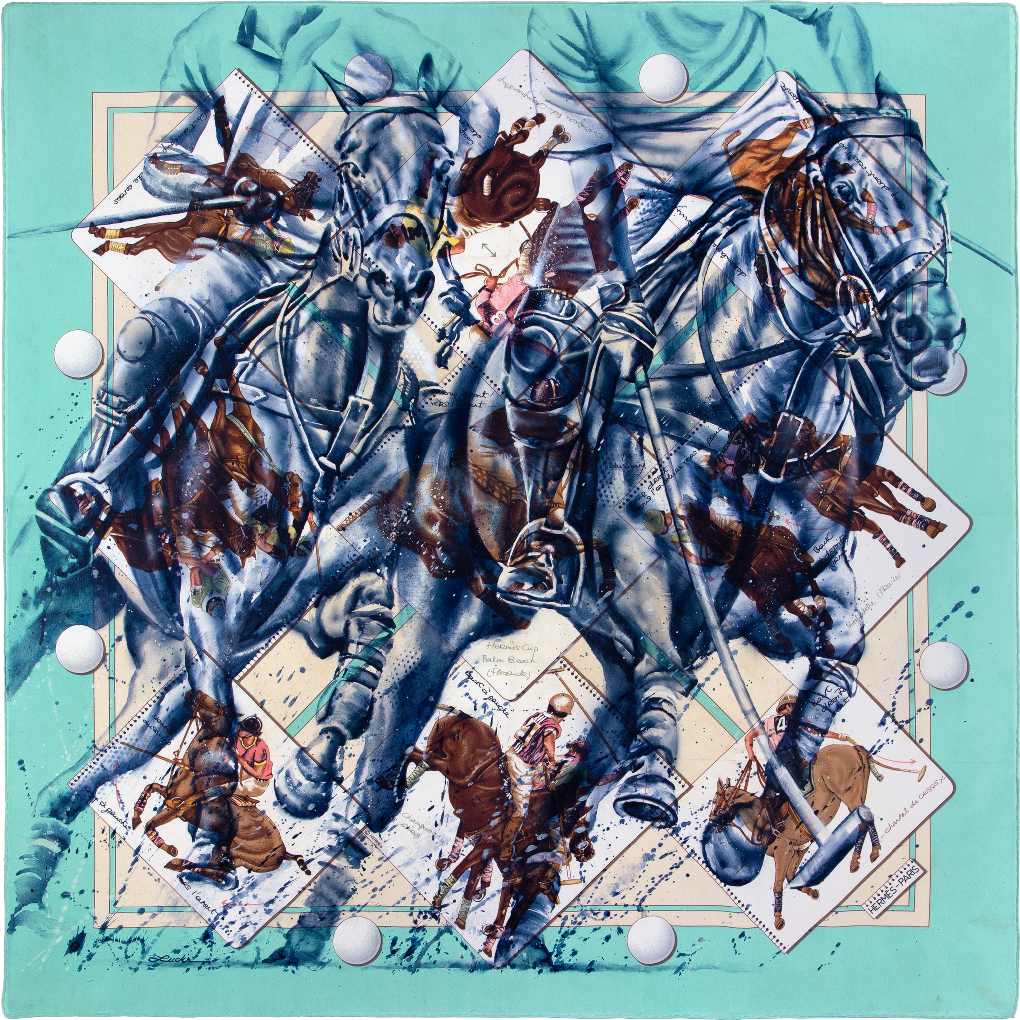 Painting of Horse on Silk Scarf, The Art of Polo